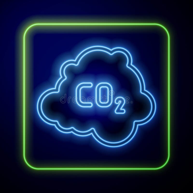 Glowing Neon CO2 Emissions in Cloud Icon Isolated on Blue Background ...