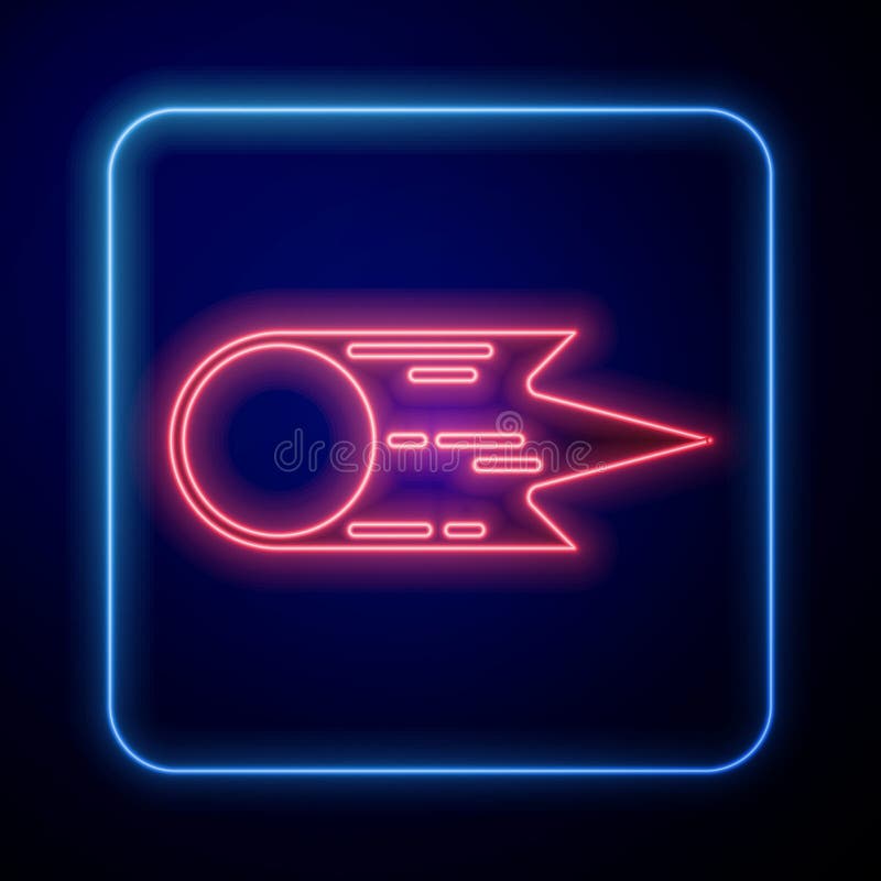Glowing Neon Comet Falling Down Fast Icon Isolated on Blue Background ...