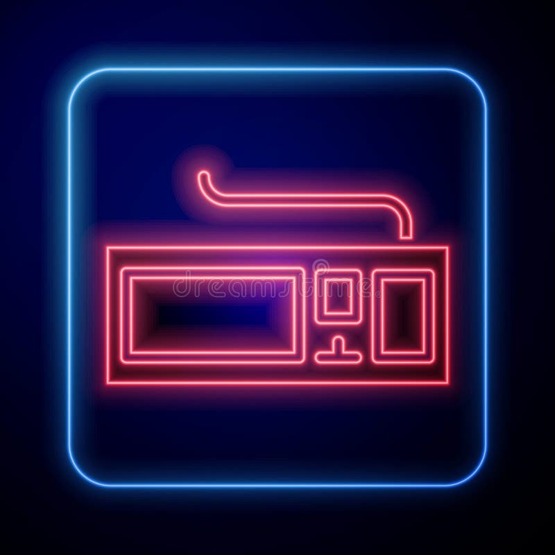 Glowing Neon Computer Keyboard Icon Isolated on Blue Background. PC ...