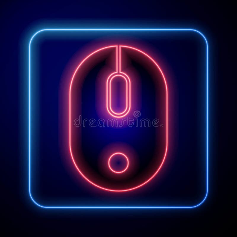 Glowing Neon Computer Mouse Icon Isolated on Blue Background. Optical ...