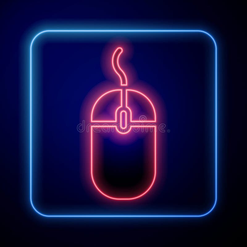 Glowing Neon Computer Mouse Icon Isolated on Blue Background. Optical ...