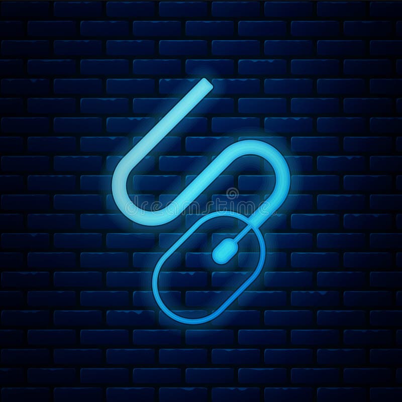 Glowing Neon Computer Mouse Icon Isolated on Brick Wall Background ...