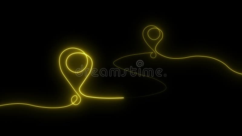 Glowing Neon Continuous One Line Drawing of Path and Location Pointers Simple Pins on Way ...