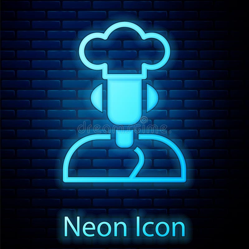 Glowing Neon Cook Icon Isolated on Brick Wall Background. Chef Symbol ...