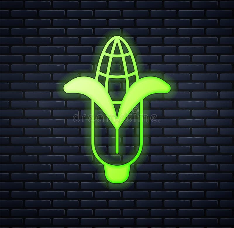 Glowing Neon Corn Icon Isolated on Brick Wall Background. Vector Stock ...