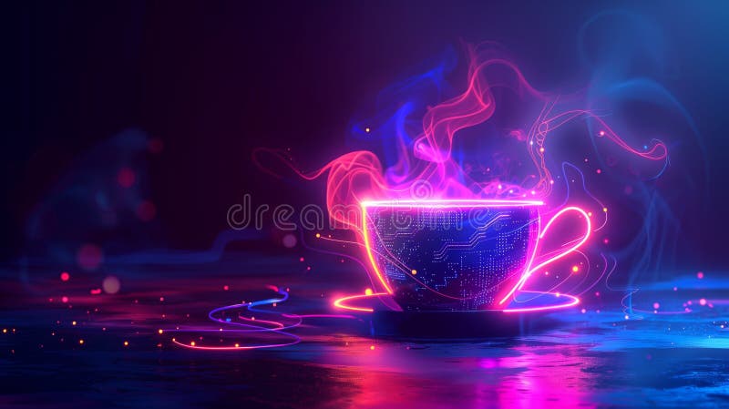 Neon Digital Cup with Flowing Electric Patterns and Glowing Smoke Stock ...