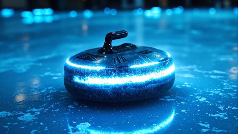 Glowing Neon Curling Stone Sliding on Icy Surface Stock Illustration ...