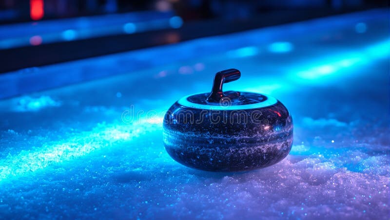 Glowing Neon Curling Stone Sliding on Icy Surface Stock Illustration ...