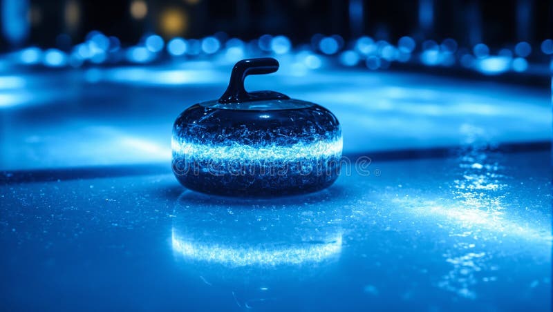 Glowing Neon Curling Stone Sliding on Icy Surface Stock Illustration ...