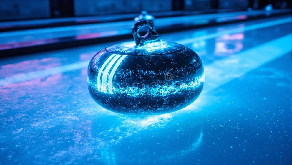 Glowing Neon Curling Stone Sliding on Icy Surface Stock Illustration ...