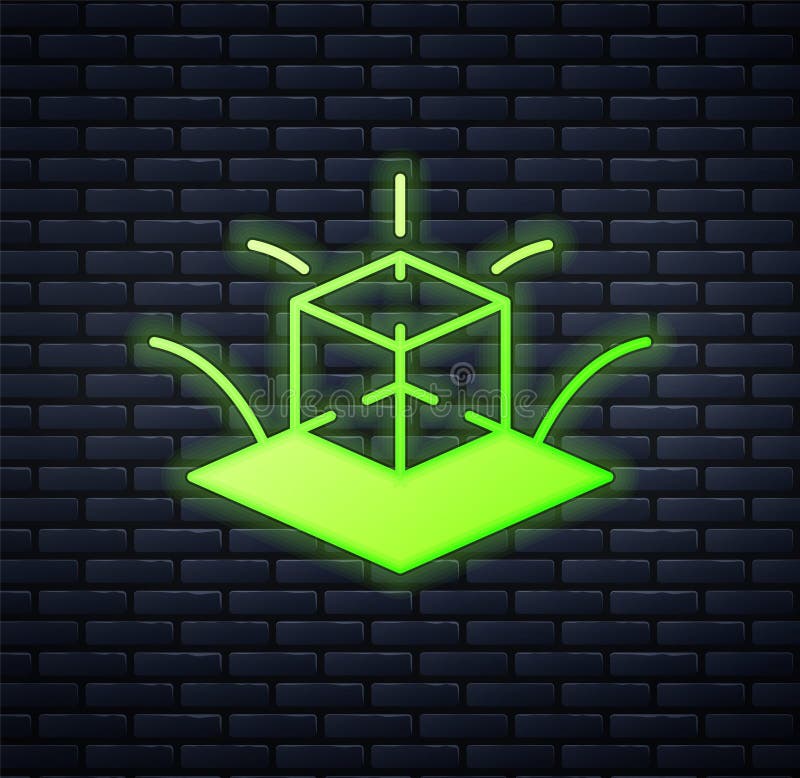 Glowing Neon 3d Modeling Icon Isolated on Brick Wall Background ...