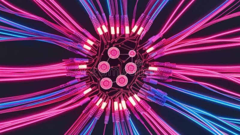 Glowing Neon Data Pathways Create Interconnected Network of Modern ...