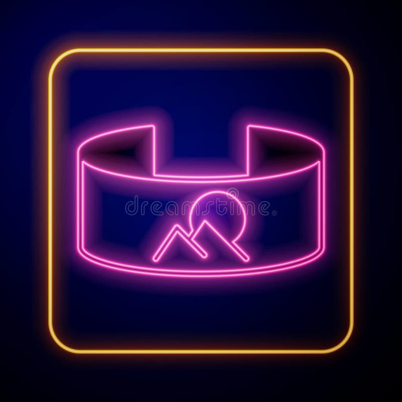 Glowing Neon 360 Degree View Icon Isolated on Black Background. Virtual ...