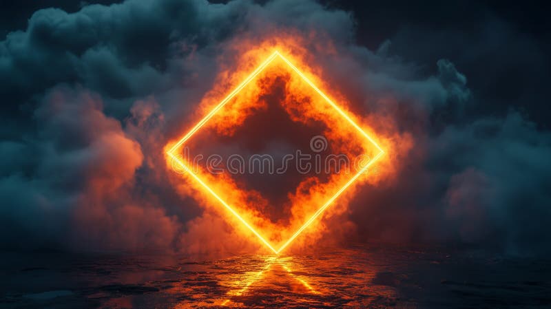 Glowing Neon Diamond in Dark Sky with Smoke Stock Illustration ...