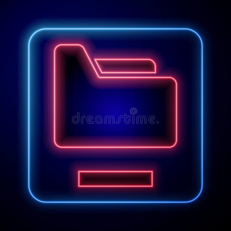 Glowing Neon Document Folder Icon Isolated on Black Background ...