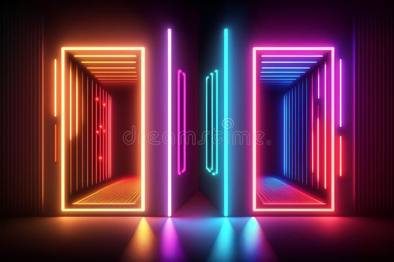 Glowing Neon Door, Abstract Background, 3d Render Illustration. Stock ...