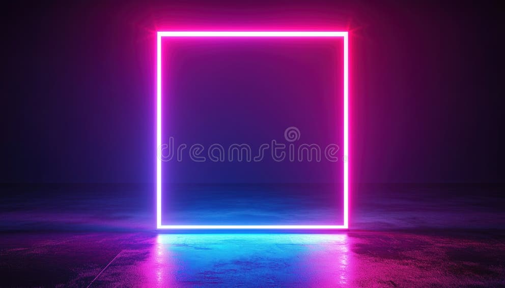 Glowing Neon Double Rectangular Frame with Bright Effects on Dark ...