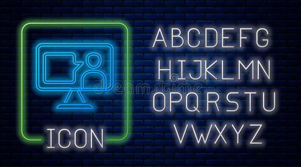 Glowing Neon E-learning of Different Foreign Languages Icon Isolated on ...
