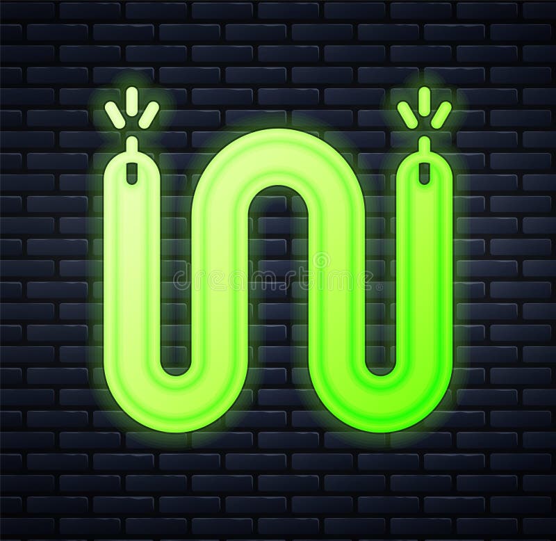 Glowing Neon Electric Cable Icon Isolated on Brick Wall Background ...