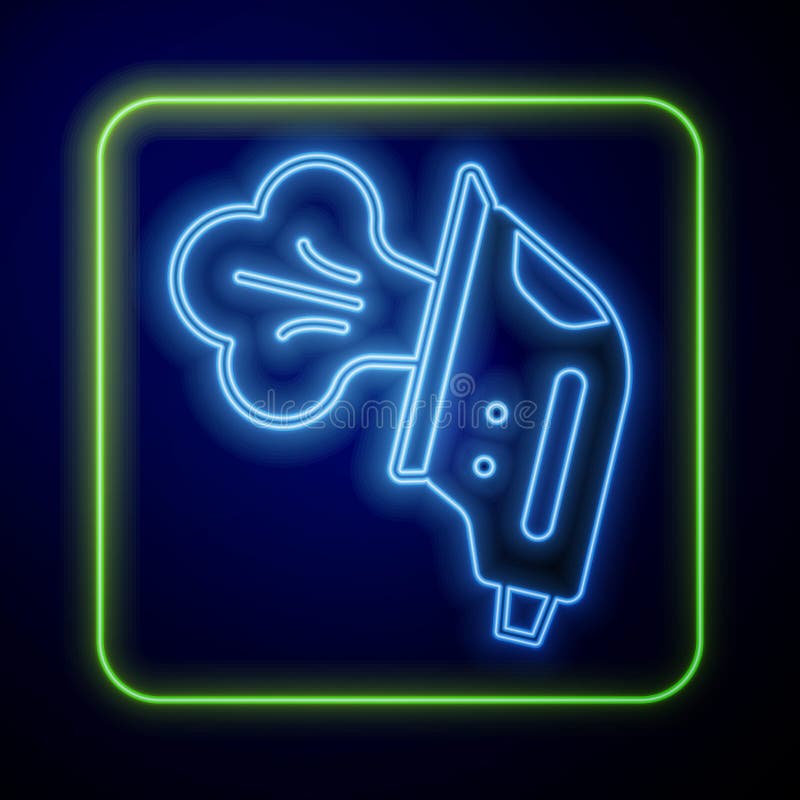 Glowing Neon Electric Iron Icon Isolated on Blue Background. Steam Iron ...