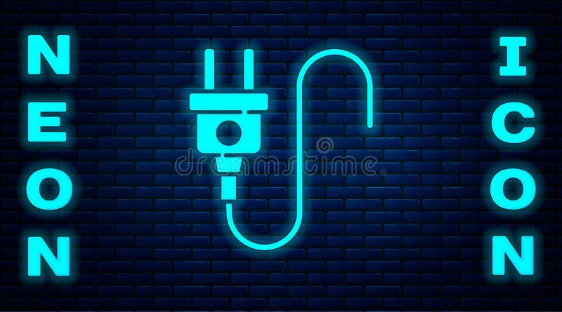 Glowing Neon Electric Plug Icon Isolated on Brick Wall Background ...