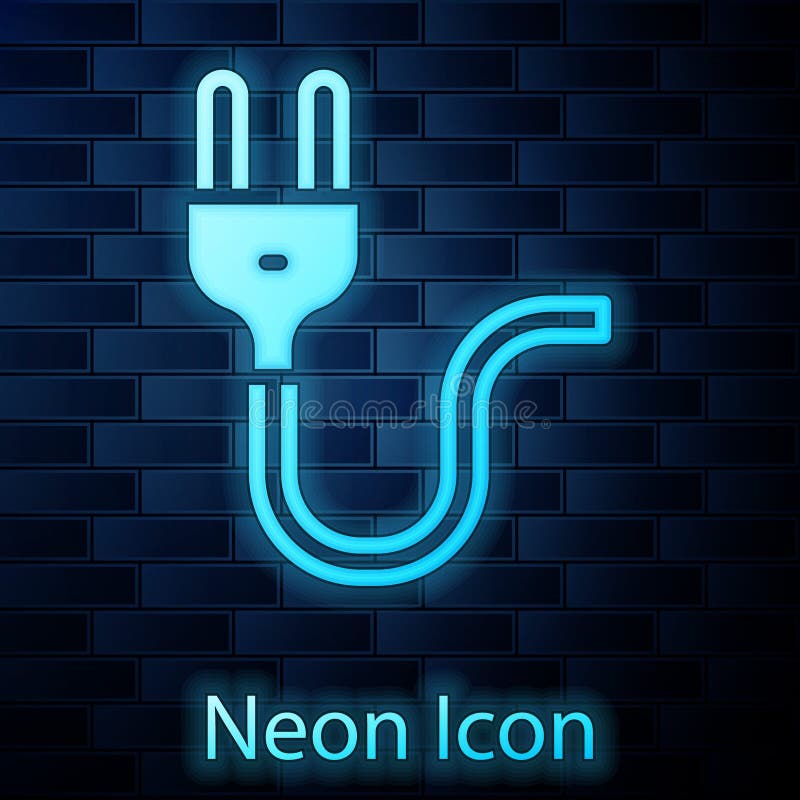 Glowing Neon Electric Plug Icon Isolated on Brick Wall Background ...