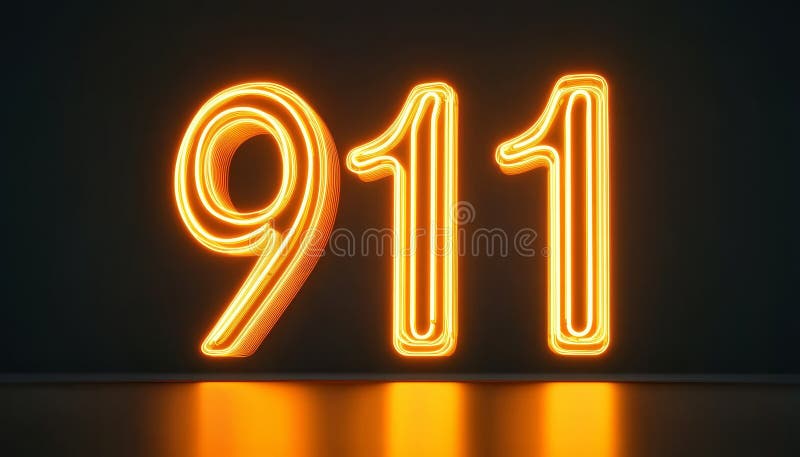 Glowing Neon 911 Emergency Number Sign on a Dark Background with ...