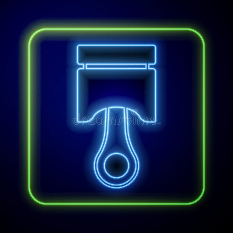 Glowing Neon Engine Piston Icon Isolated on Blue Background. Car Engine ...