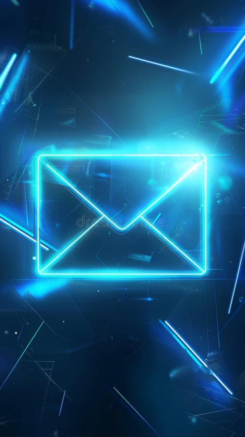 Glowing Neon Envelope Icon on a Futuristic Blue Background Stock Image ...