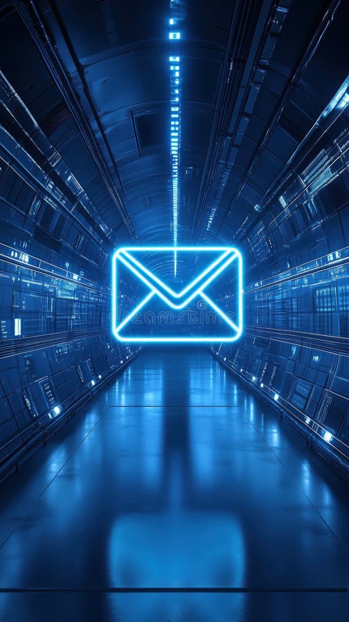 Glowing Neon Envelope Icon Illuminates Futuristic Corridor Stock ...