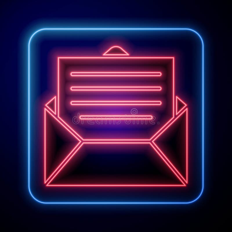 Glowing Neon Envelope Icon Isolated on Blue Background. Email Message ...
