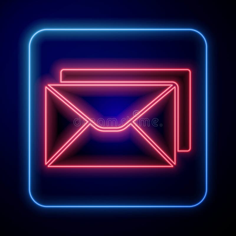 Glowing Neon Envelope Icon Isolated on Blue Background. Email Message ...