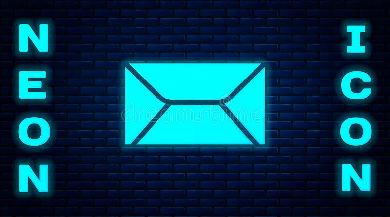 Glowing Neon Envelope Icon Isolated on Brick Wall Background. Email ...
