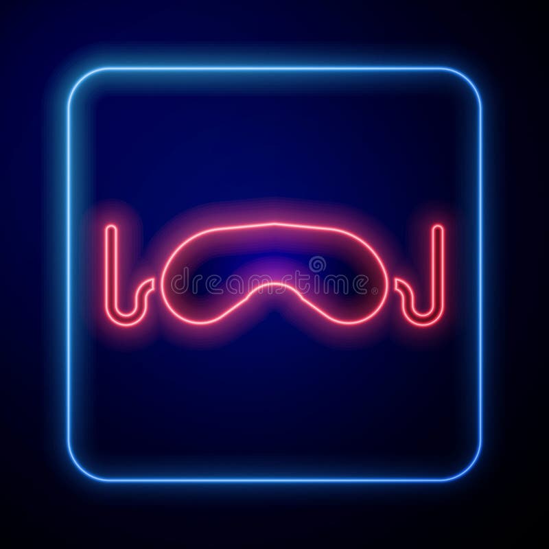 Glowing Neon Eye Sleep Mask Icon Isolated on Blue Background. Vector ...