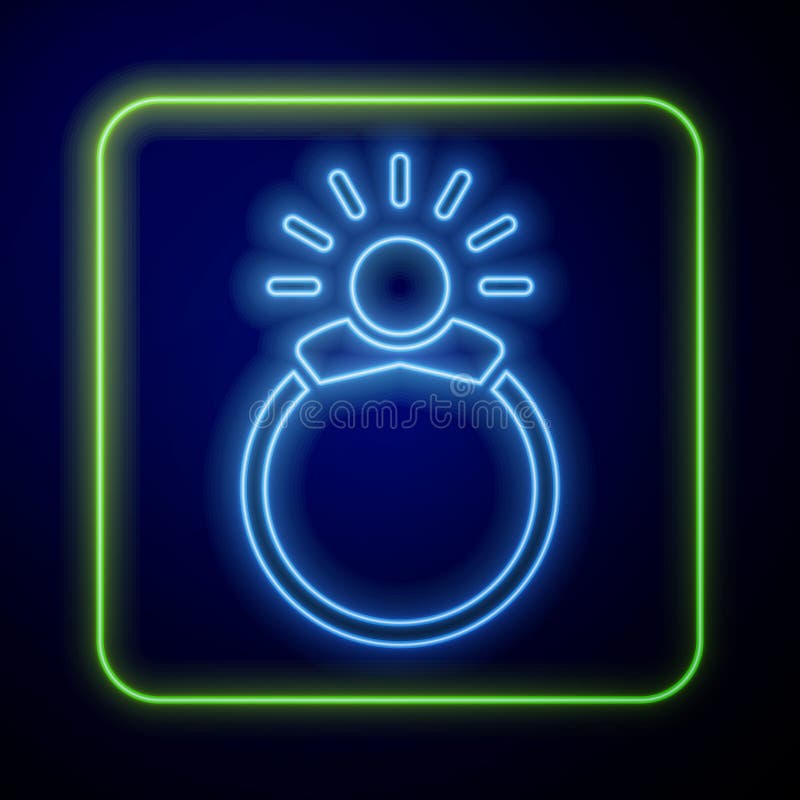 Glowing Neon Fantasy Magic Stone Ring with Gem Icon Isolated on Blue ...