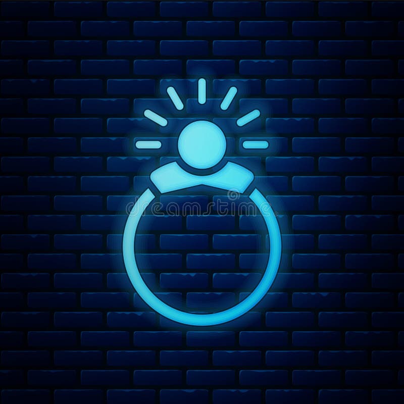 Glowing Neon Fantasy Magic Stone Ring with Gem Icon Isolated on Brick ...