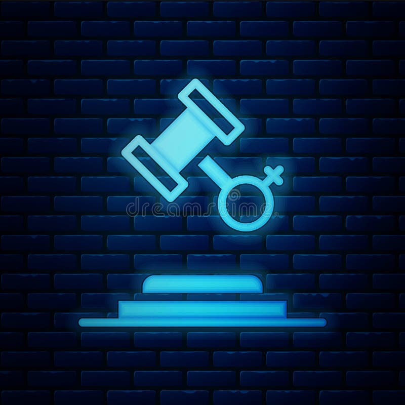 Glowing Neon Female Rights Icon Isolated on Brick Wall Background ...