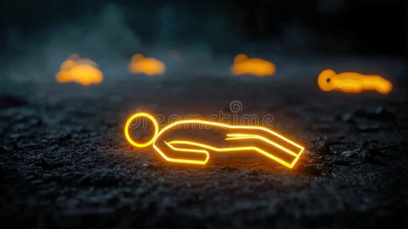 Several Glowing Neon Figures are Seen Scattered on a Dark, Textured ...