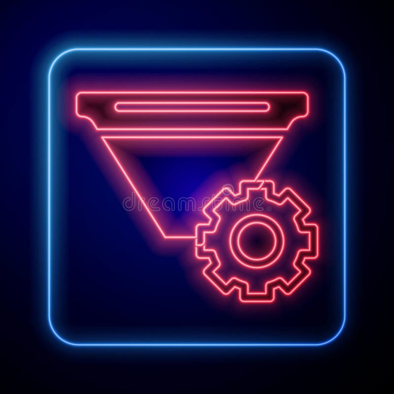 Glowing Neon Filter Setting Icon Isolated on Blue Background. Vector ...