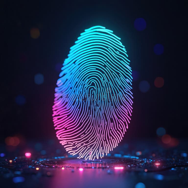 Glowing Neon Fingerprint. Biometric Identification, Data Access ...