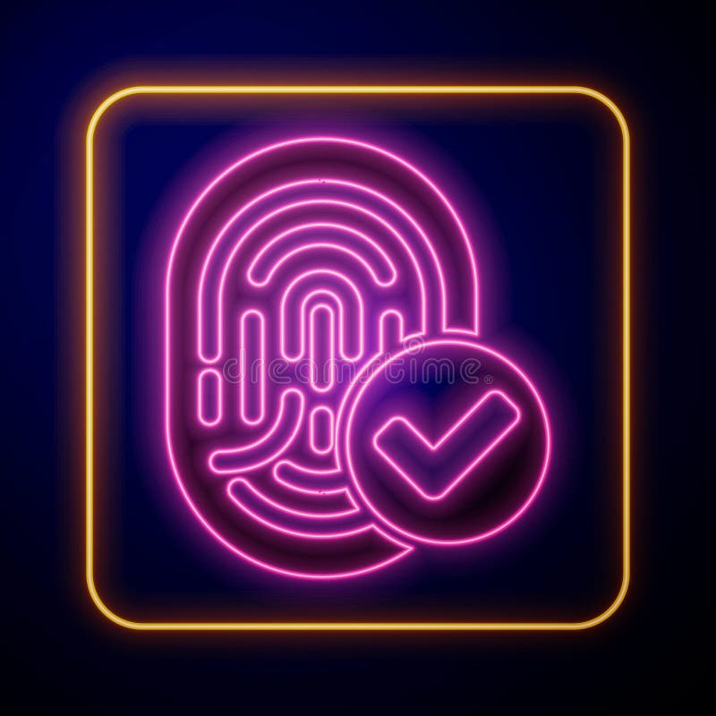 Glowing Neon Fingerprint Icon Isolated on Black Background. ID App Icon ...