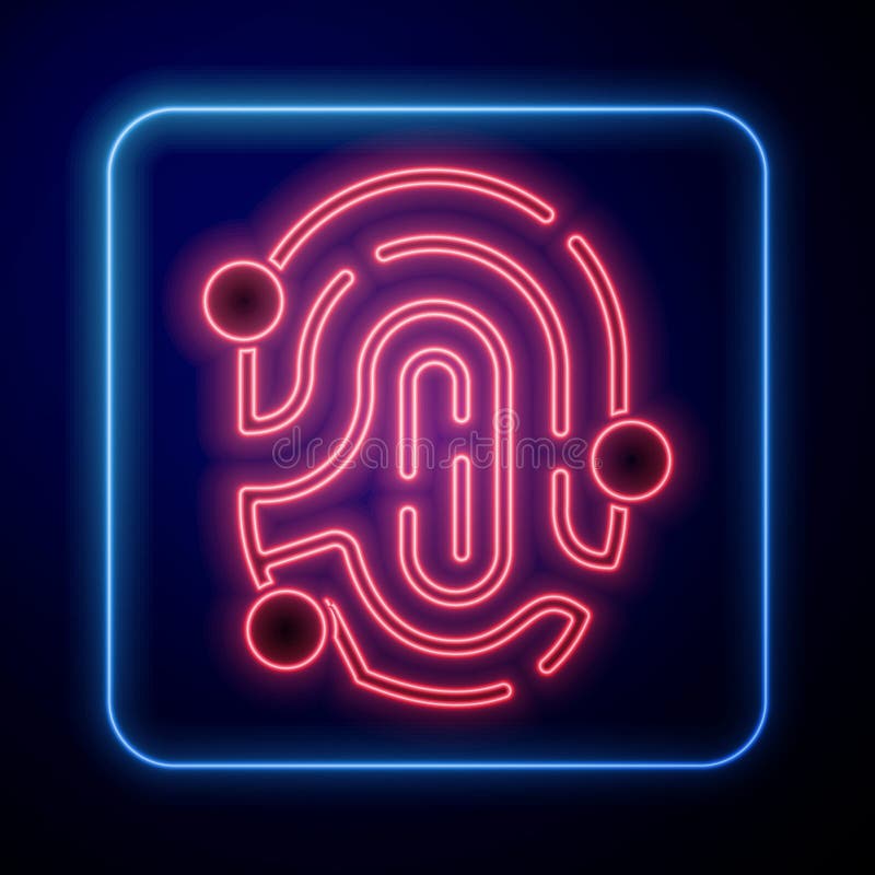 Glowing Neon Fingerprint Icon Isolated on Blue Background. ID App Icon ...