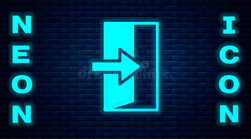 Glowing Neon Fire Exit Icon Isolated on Brick Wall Background. Fire ...