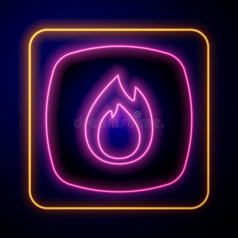 Glowing Neon Fire Flame Icon Isolated on Black Background. Vector Stock ...