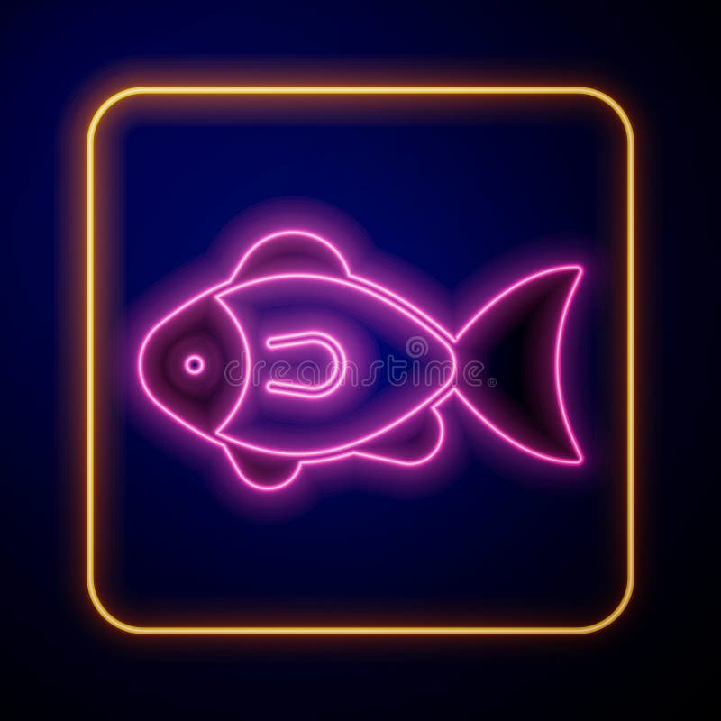 Glowing Neon Fish Icon Isolated on Black Background. Vector Stock ...