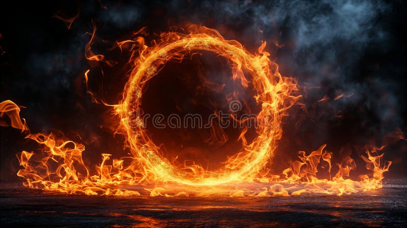 Glowing Neon Flame Creates Circular Pattern on Dark Background ...