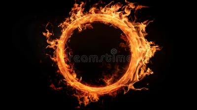 Glowing Neon Flame Creates Circular Pattern on Dark Background ...