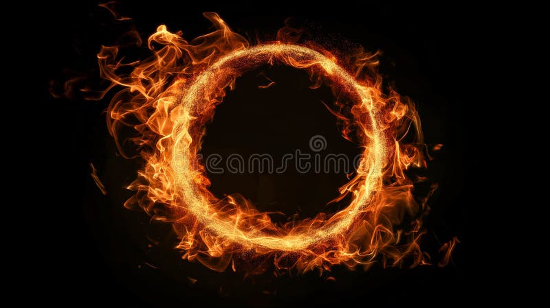 Glowing Neon Flame Creates Circular Pattern on Dark Background ...