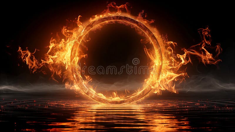 Glowing Neon Flame Creates Circular Pattern on Dark Background ...