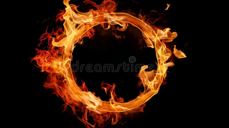 Glowing Neon Flame Creates Circular Pattern on Dark Background ...